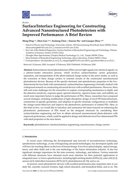 Pdf Surfaceinterface Engineering For Constructing Advanced Nanostructured Photodetectors With