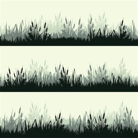 Premium Vector Meadow Silhouettes With Grass Plants On Plain