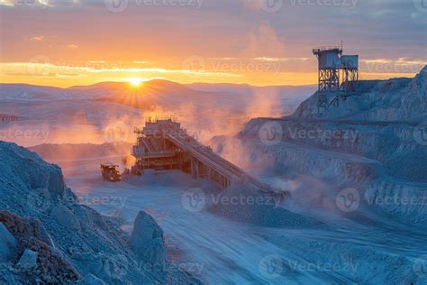 mining operations working at sunset in an open pit mine 55624764 stock