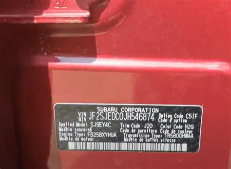 Subaru Forrester Vin Number And Chassis Plate Locations Vin Number