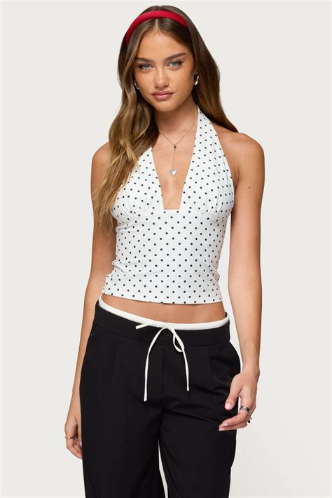 Blaire Polka Dot Halter Top Edikted