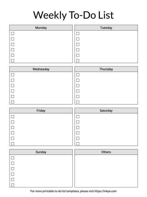 printable simple table style weekly to do list template · inkpx