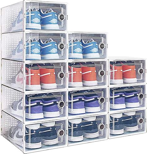 Shoe Storage Box 12 Pack Clear Plastic Foldable Shoe Rack
