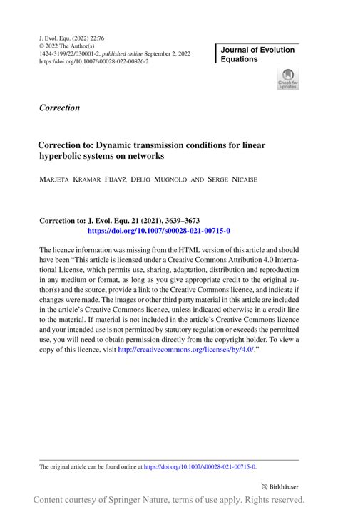 Pdf Correction To Dynamic Transmission Conditions For Linear