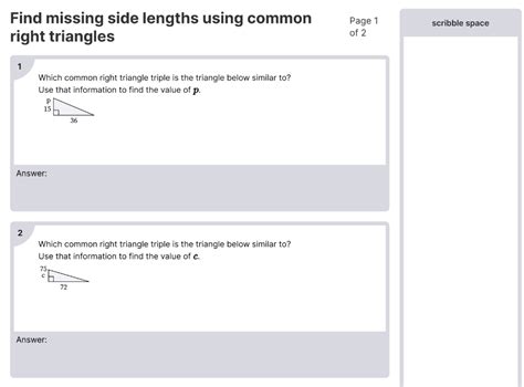 find missing side lengths using common right triangles worksheets [pdf