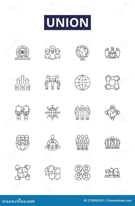 Union Line Vector Icons And Signs Alliance Unity Combine Federal Merger Conjugation Unity