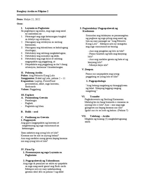 Sample Lp Filipino Pdf