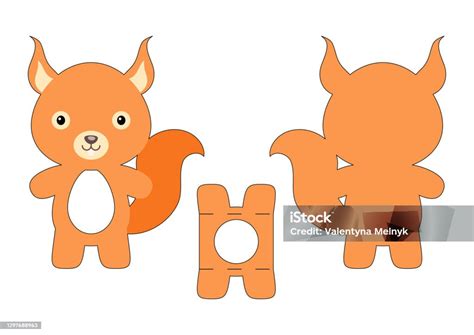 귀여운 다이 컷 다람쥐 초콜릿 계란 홀더 템플릿 부활절 달걀소매 종이 상자 인쇄 가능한 색상 구성표입니다 레이저 절단 벡터 템플릿 격리된 벡터 패키징 디자인