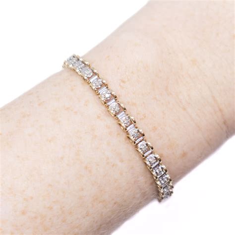 9ct 2 Tone Gold Diamond Tennis Bracelet 15cm6068 2 Montys
