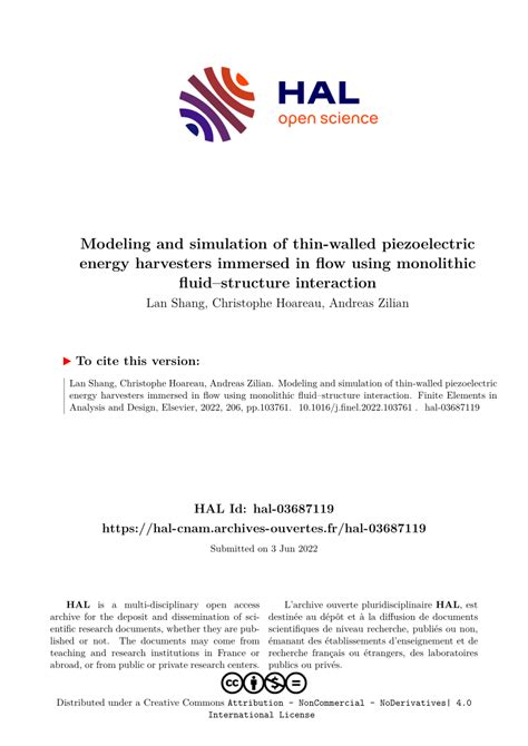 Pdf Modeling And Simulation Of Thin Walled Piezoelectric Energy Harvesters Immersed In Flow