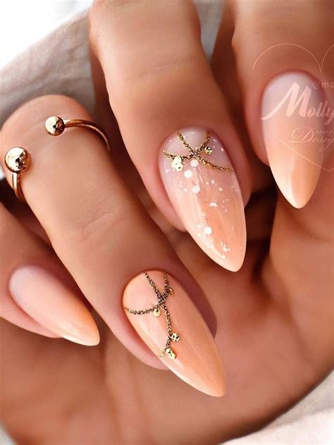 Nail Art Peach And Gold At Miguel Campbell Blog
