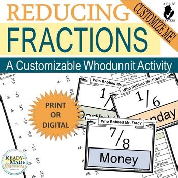 Reduce Simplify Fractions CUSTOMIZABLE Mystery Activity Digital