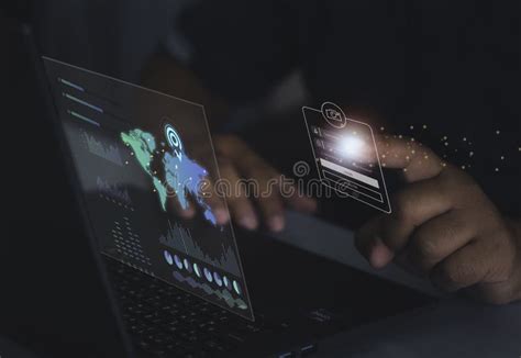 businessman using laptop computer protecting business and financial