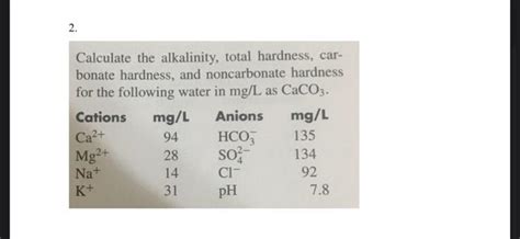 Solved Calculate The Alkalinity Total Hardness Carbonate Chegg Com