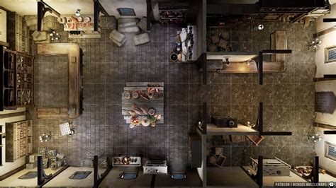 General Store Battlemap 16x9 240px Per Square Gridded 3d