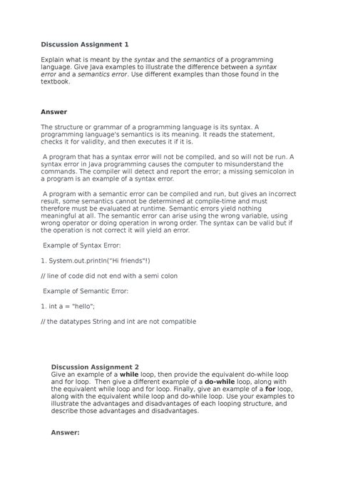 Cs1102 01 Discussion Assignment Discussion Assignment 1 Explain What Is Meant By The Syntax