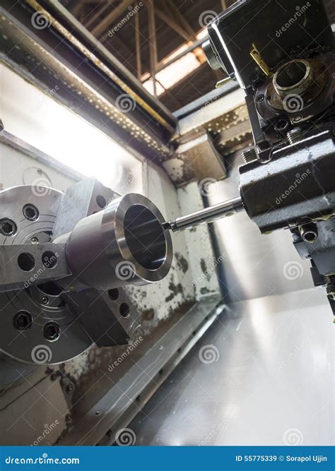 Industrial Metal Work Machining Process By Cutting Tool On CNC L Stock Image Image Of
