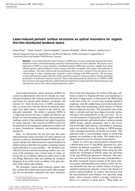 Pdf Laser Induced Periodic Surface Structures As Optical Resonators