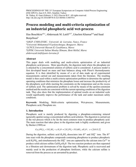 Pdf Process Modeling And Multi Criteria Optimization Ofan Industrial Phosphoric Acid Wet Process
