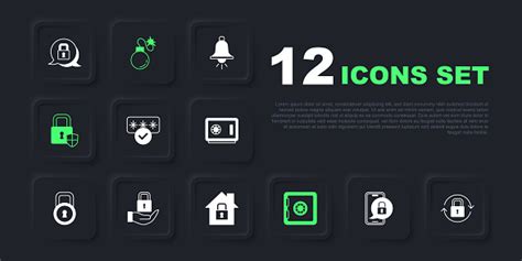 Set Mobile With Closed Padlock Lock Password Protection Safe Shield