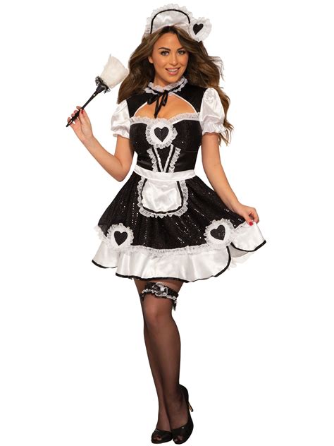 Buyseasons Black And White Sequin French Maid Womens Adult Halloween