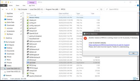 rpcs3 complains about another instance running when placed in a folder