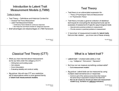 Introduction To Latent Trait Measurement Models Lecture Slides Psyc