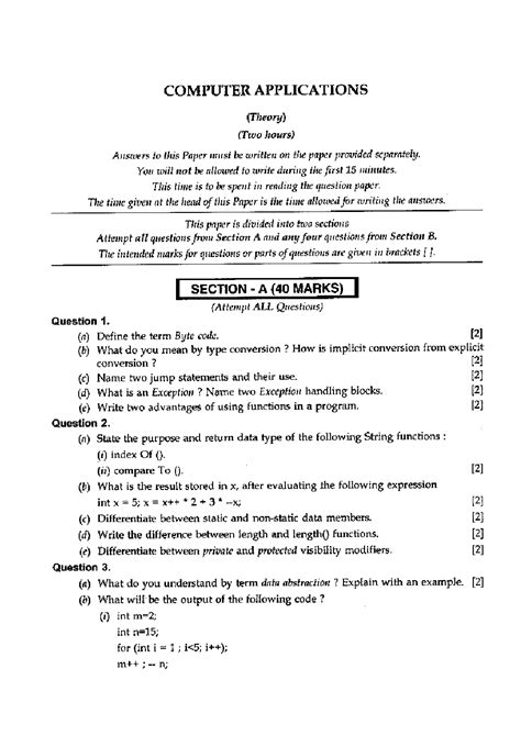 Download Icse Class 10 Computer Application Previous Year Question
