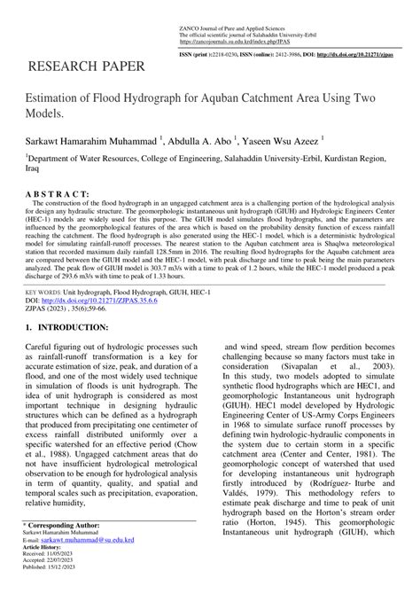 Pdf Estimation Of Flood Hydrograph For Aquban Catchment Area Using