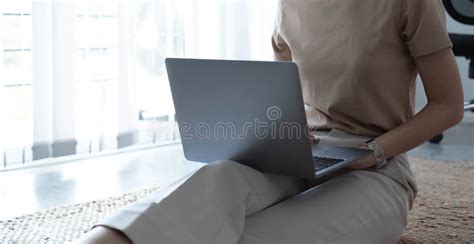 Close Up Image Of Woman Hands Typing On Laptop Computer Keyboard And