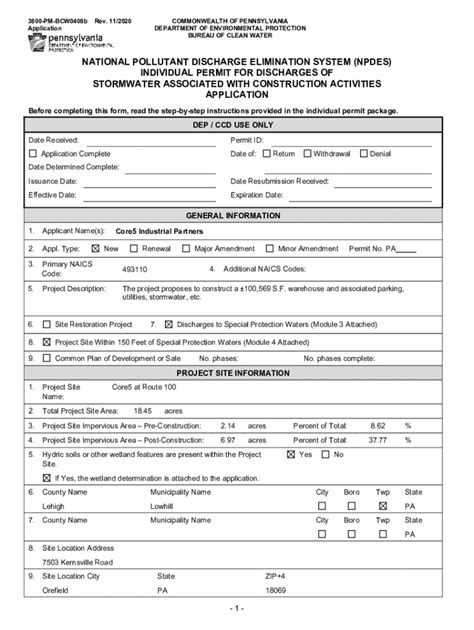 Fillable Online Files Dep State Pa 01individual Npdes Permit