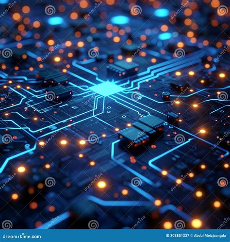 View Abstract Technology 3d Rendering Blue Circuit Board Digital Connection Stock