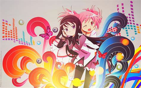 Puella Magi Madoka Magica Hd Homura And Madoka Vibrant Anime Wallpaper