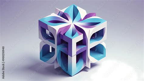 Isometric Shape Retangular 3d Cross Shape A Blue Purple Geometric