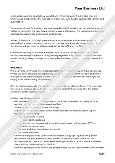 Electricians Health And Safety Policy Template Haspod