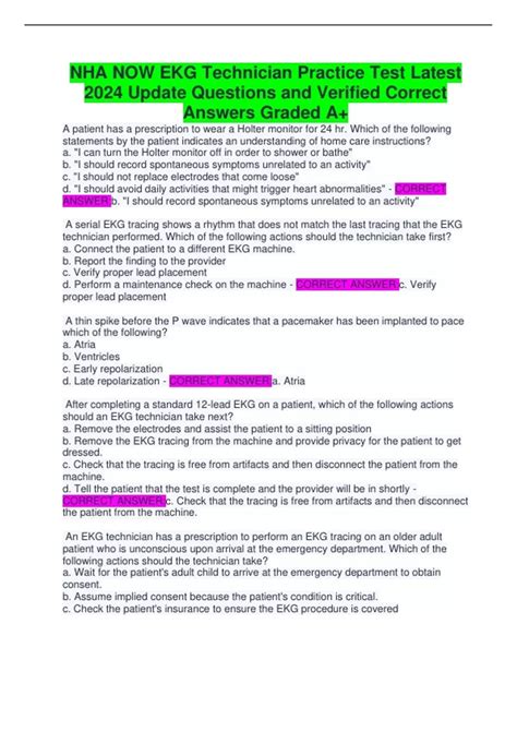 Nha Now Ekg Technician Practice Test Latest 2024 Update Questions And