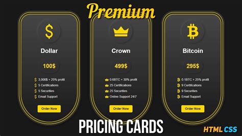 Premium Responsive Pricing Cards Html Css Css Responsive Cards Youtube