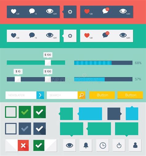 flat ui kit design elements for webdesign stock illustration