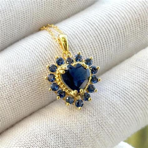 Blue Sapphire Heart Pendant 14k Yellow Gold Plated Sterling Silver Etsy