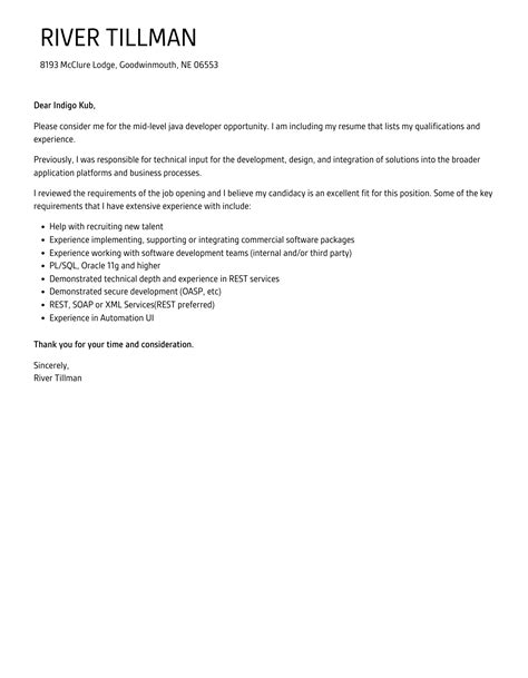 mid level java developer cover letter velvet jobs