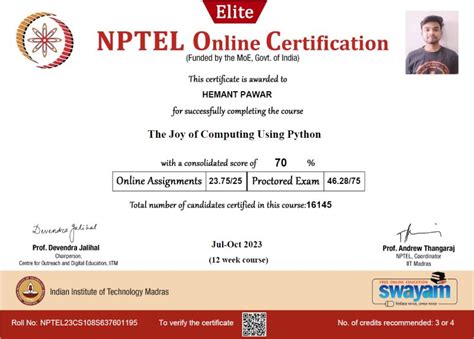 Hemant Pawar On Linkedin Pythonprogramming Problemsolvingskills Nptel Programmer Skillup