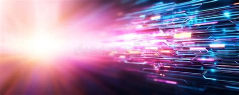 Futuristic Technological Background With Digital Data Stream And Light Trails Flowing Through