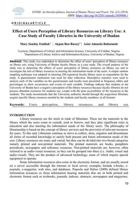 (PDF) Effect of Users Perception of Library Resources on Library Use: A Case Study of Faculty ...