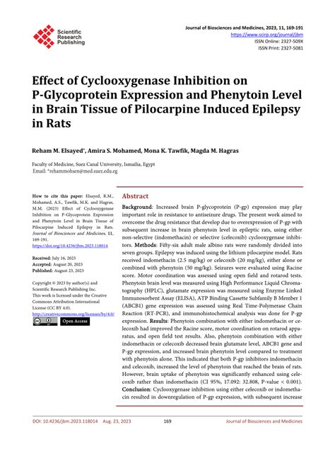Pdf Effect Of Cyclooxygenase Inhibition On P Glycoprotein Expression And Phenytoin Level In