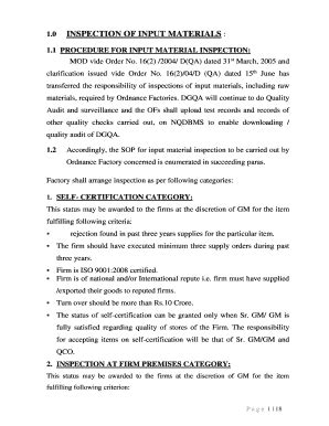 Fillable Online Standard Operating Procedure SOP For Input Material