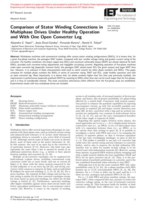 Pdf Comparison Of Stator Winding Connections In Multiphase Drives Under Healthy Operation And