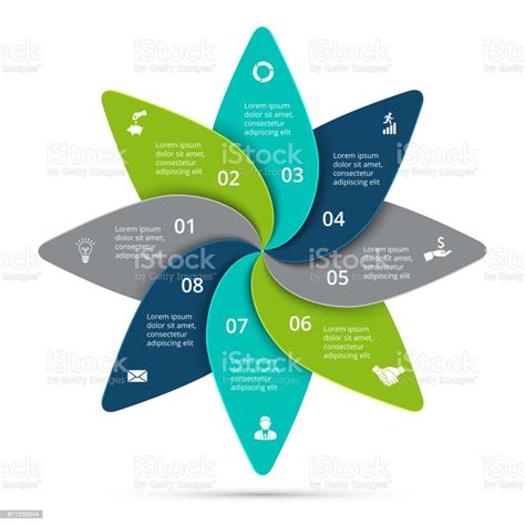 벡터 주기 Infographic입니다 다이어그램 그래프 프레 젠 테이 션 및 원형 차트에 대 한 템플릿 8 옵션 부품 단계 또는