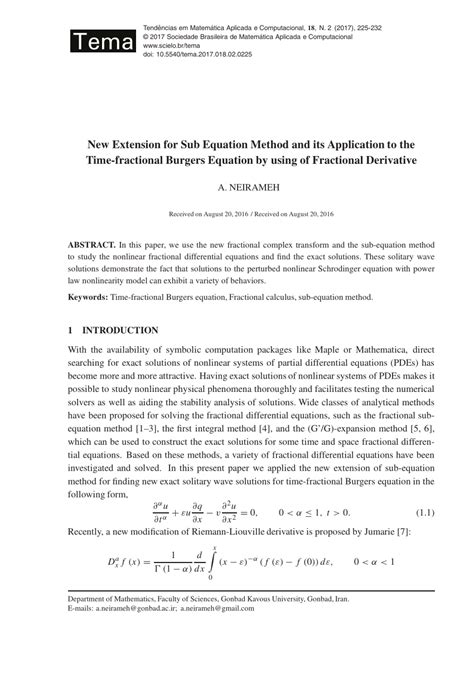 Pdf New Extension For Sub Equation Method And Its Application To The Time Fractional Burgers