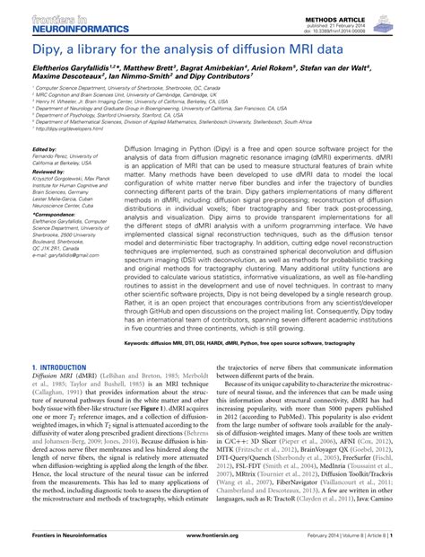 Pdf Dipy A Library For The Analysis Of Diffusion Mri Data