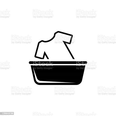 분지에서 손 씻는 옷 티셔츠를 세탁 플랫 벡터 아이콘 그림입니다 흰색 배경에 간단한 검은 기호 웹 및 모바일 Ui 요소에 대한